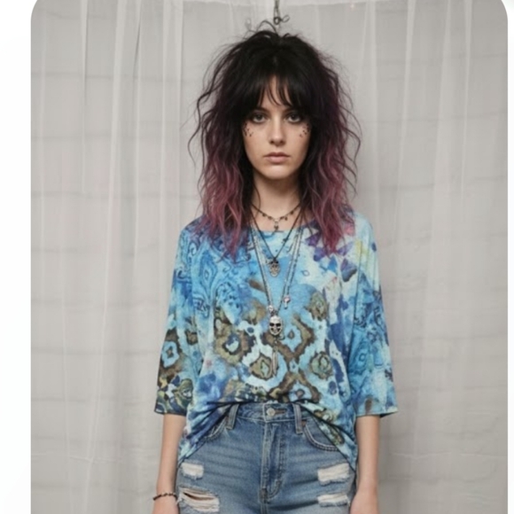 Jess & Jane | Tops | Jess Jane Tee Blouse Grunge Artsy Casual Boho Blue ...
